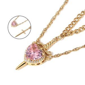 Jewelry | Gold Pink Heart Dagger Necklace Set Sword Pendant Layered ...